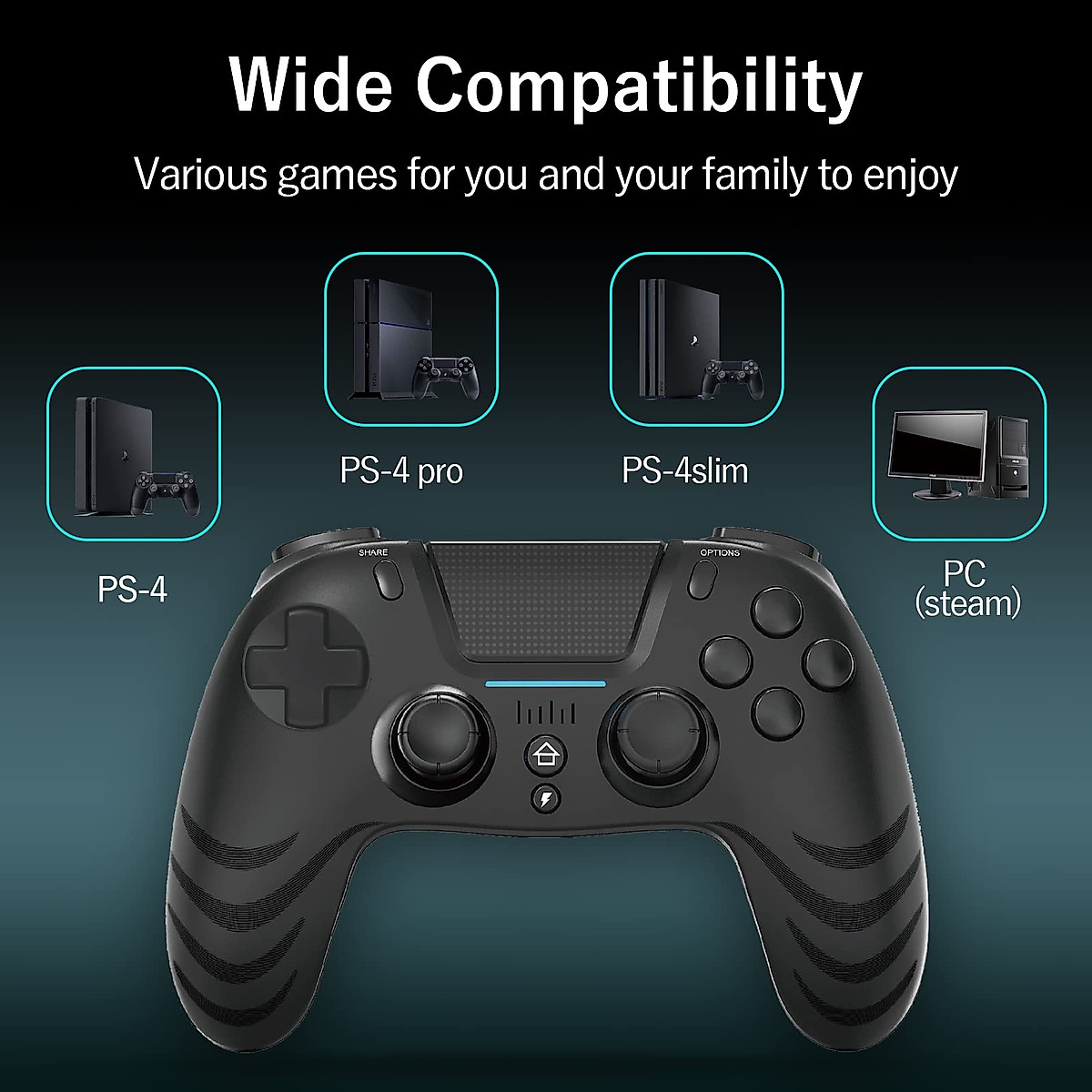 Agelkvoy Wireless Controller for PS-4, Remote Game Controller Built-in 6-Axis Sensor/Dual Shock/Touchpad/3.5mm Headphone Jack - Wireless Pro Controller for PS-4 Gamepad Compatible for PS-4