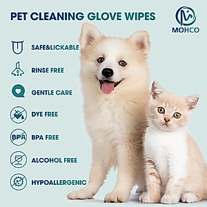MOHCO 20 Pcs Pet Cleaning Glove Bathing Wipes for Dogs and Cats,No Rinse Cats Gloves Wipes,Pet Wipes for Paws, Butt, Face and Fur,Pet Bathing Gloves Wipes for Daily Care and Traveling