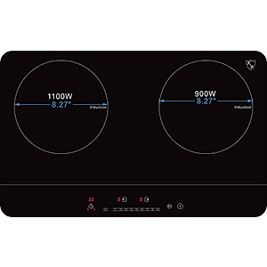 K&H 2 Burner Double Dual 24 Inch Induction ULTRA SLIM Electric Stove Top Ceramic Cooktop White 120V 1800W IN-DD18-120S