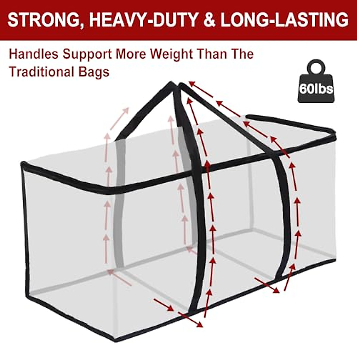 Fixwal Heavy Duty Moving Bags 6 Pack Storage Bags 93L Clear Moving Supplies for Space Saving Moving Storage Backpack Straps Strong Handles & Zippers, Foldable