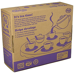 Green Toys Tea Set, Pink CB - 17 Piece Pretend Play, Motor Skills, Language & Communication Kids Role Play Toy. No BPA, phthalates, PVC. Dishwasher Safe, Recycled Plastic, Made in USA.