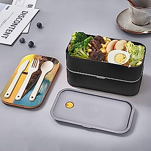 Sunset In Barcelona Adult Lunch Box, Bento Box, With Cutlery Set Of 3, 2 Compartments, Rectangular, Lunch Box For Adults