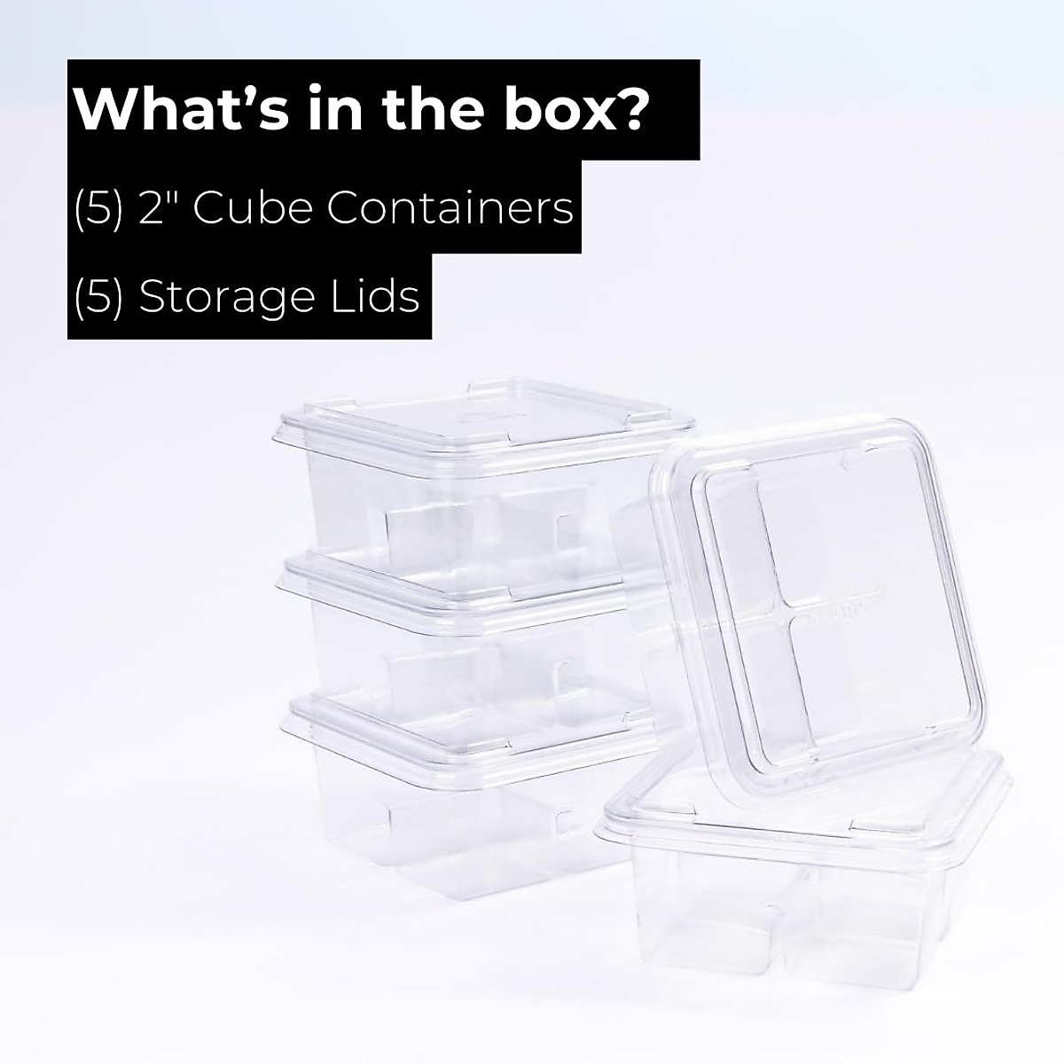 Klaris 2" Cube Storage Containers (5 pk) - Craft Ice Storage with Lids | Stackable, Compact and Robust for Freezer | Keeps Ice Fresh & Clear | Compatible with any 2" Cubes & Spheres