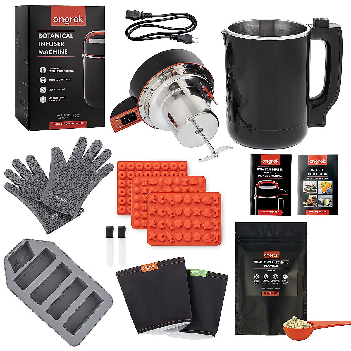 ONGROK Botanical Infuser, Mega Bundle, Butter Maker Machine, Edible Infusion Kit with Lecithin Emulsifier Powder and Gummy Molds