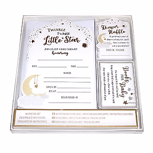 Lillian Rose Twinkle Little Star Theme Baby Shower Invitation Set, White