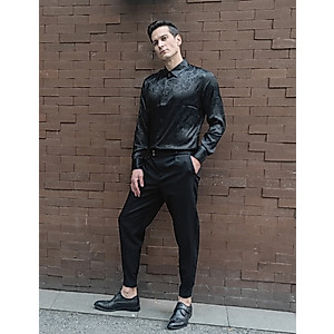 COOFANDY Mens Floral Rose Printed Long Sleeve Dress Shirts Prom Wedding Party Button Down Shirts (Black)