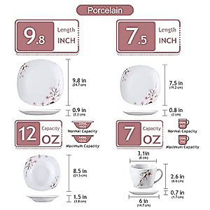 VEWEET, Series Annie, 30-Piece Porcelain Dinnerware Set with Pink Floral Pattern, White Plates and Bowls Sets including Dinner Plates, Dessert Plates, Soup Plates Set, Cups & Saucers, Dishes Set for 6