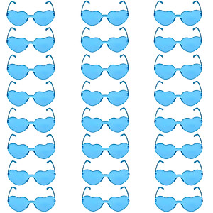 NUDALA Heart Rimless Sunglasses Love Candy Bachelorette Party Glasses Funky Transparent Sunglasses Party Favor (24 BLUE)