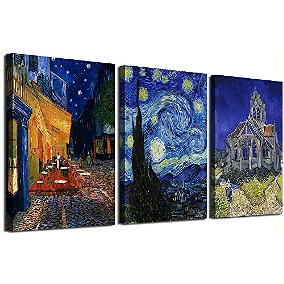 msspart Canvas Prints Giclee Artwork for Wall Decor, Classic Van Gogh Artwork Painting Reproduction Starry Night Canvas Art Picture Photo Prints for Wall Art Decoration 12"x16"x3 Piece