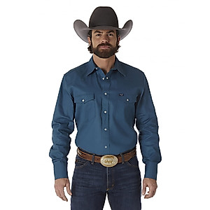Wrangler Men's Authentic Cowboy Cut Work Western Long-Sleeve Firm Finish Shirt,Dark Teal,X-Large