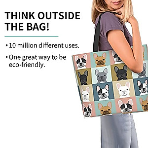 Drieyuil Cute Puppy Pet Dog Pattern Large Tote Bag for Women Reusable Beach Bags Canvas Shoulder Bag Handbag Waterproof for Travel Grocery Shopping (French Bulldog)