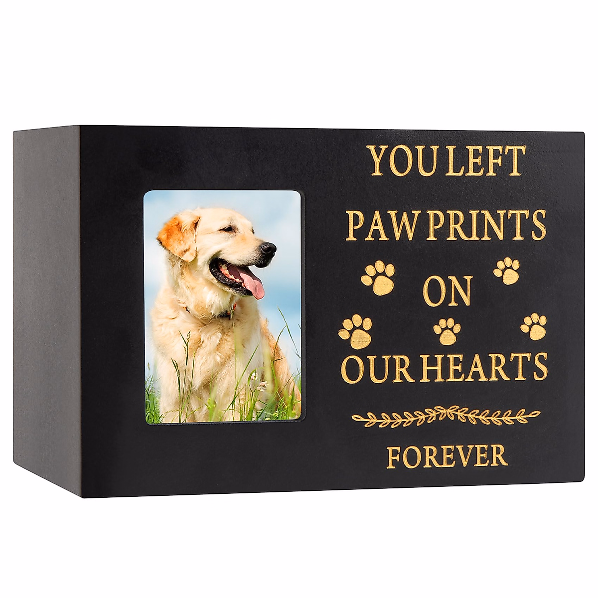 Pet Urns for Dog or Cat Ashes, Wooden Pet Memorial Urns with Photo Frame, Pet Cremation Urns Keepsake Memory Box with Black Flannel as Lining, Loss Pet Memorial Remembrance Gift (Black)