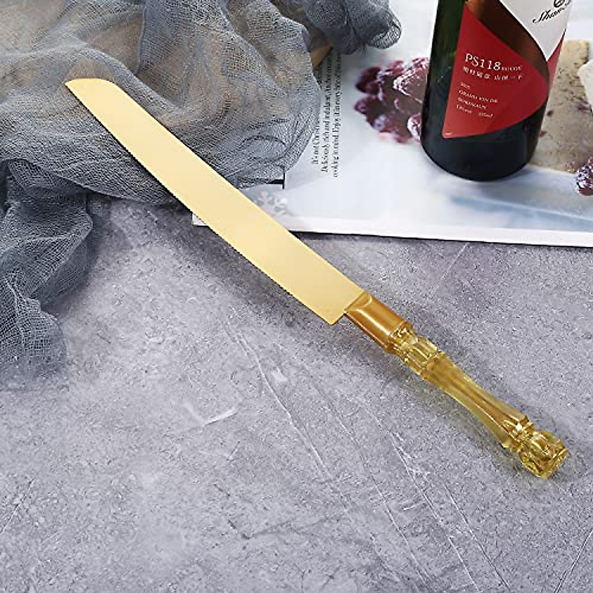 TANG SONG Simple Design Wedding Cake Knife and Serving Set for Parties Weddings Birthdays Anniversaries (Golden)