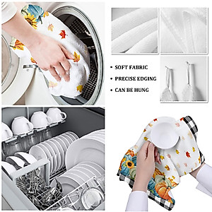 ZOE GARDEN Autumn Pumpkin Kitchen Towels,Absorbent Microfiber Kitchen Dish Hand Tea Bath Towel,Quick Dry Cleaning Cloth Dishclothes Decorative Sets, Thanksgiving Fall Plaid Leaves (1-PC, 18x28)