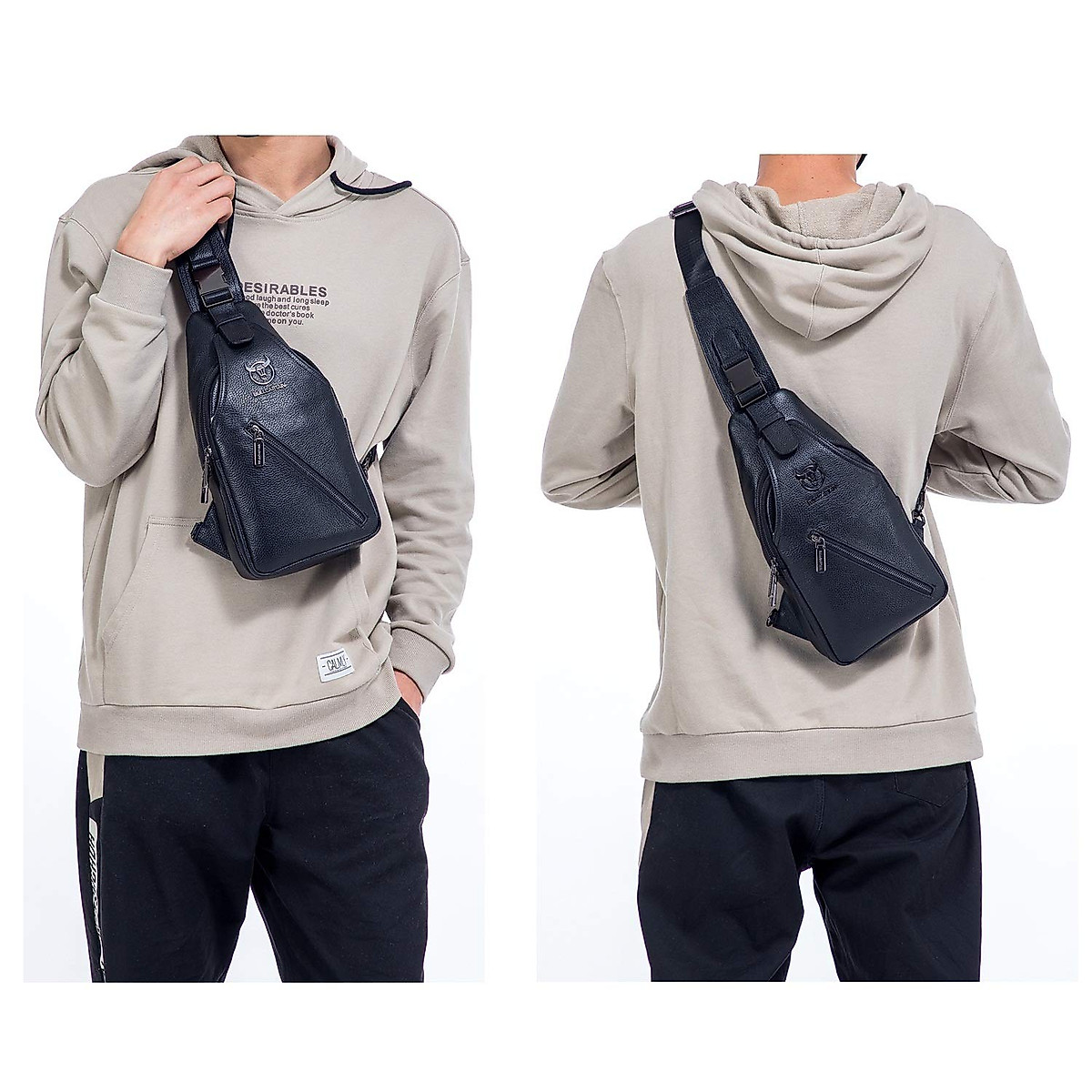 BULLCAPTAIN Genuine Leather Men Sling Bag Casual Travel Hiking Chest Bag Crossbody Shoulder Backpack