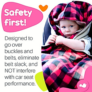 Birdy Boutique Car Seat Poncho for Kids – Safe to Use Over Seat Belts – Reversible Warm and Cozy Blanket – Easy on Easy Off and Doesn’t Impact Car Seat Performance – Deer and Buffalo Plaid – One Size