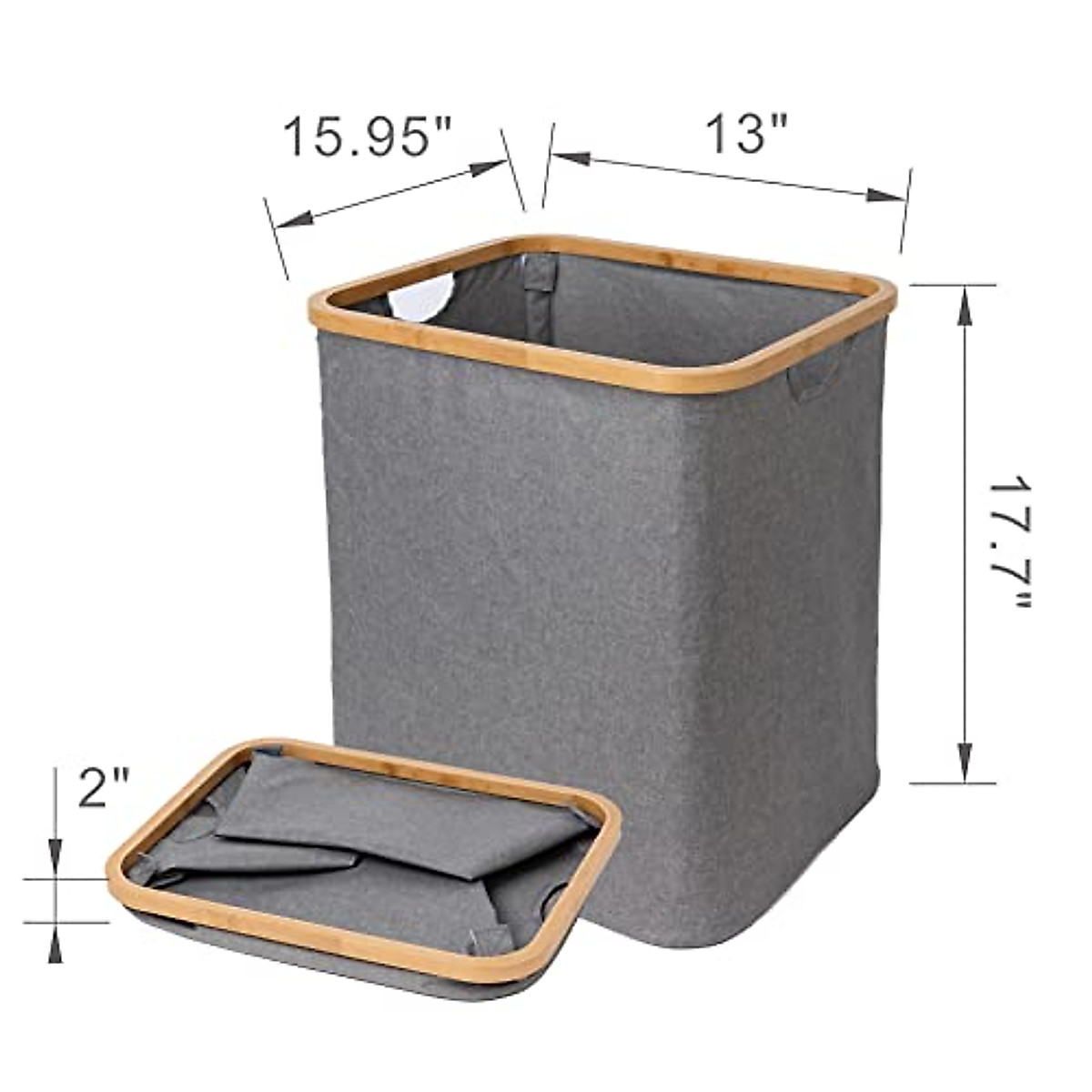 60L Capacity Bamboo Laundry Basket with Handle, Foldable Laundry Basket, Hamper