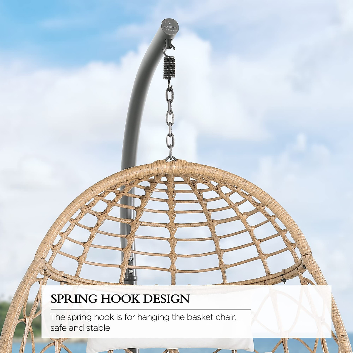 Ulax Furniture Swing Egg Chair with Stand - Indoor/Outdoor Wicker Rattan Hammock Chair with UV-Resistant Cushions - Patio Hanging Chair for Garden, Deck, and Poolside