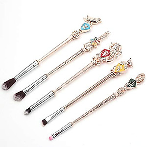 Potter Makeup Brush Set for Women with Gift Bag 5pcs Metal Magic Eye Shadow Eyeliner Blending Pencil Lip Brush Beauty Tools (Rose Gold)