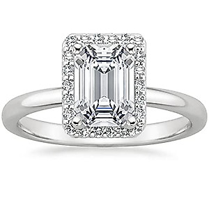 1.5 CT Emerald Cut VVS1 Colorless Moissanite Engagement Ring Wedding Halo Bridal Set for Women Moissanite Rings Gifts Anniversary Promise Her, 925 Sterling Silver Handmade