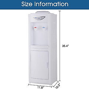 Hot & Cold Top Loading Water Dispenser, 3/5 Gallons Water Cooler with 2 Temperature Settings, Child Safety Lock & Storage Cabinet, Water Cooler Dispenser for Home,Office, Dormitory (White, Vertical)