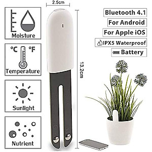 WANFEI Plant Monitor Soil Test Kit,Flower Care Soil Tester Smart Plant Tracker Intelligent Sensor Plants Detector Bluetooth Monitor for Light Moisture Fertility Temperature Level for iOS and Android