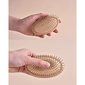 KELANYIS Hair Brush, Steel Needle, Mini, Massages Scalp, Travels Easy, All Hair Types, Unisex, 1.0 Count, GI, Oblong, Metal, Wood, Rubber