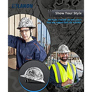 LANON Full Brim Hard Hat, OSHA Construction Work Approved, Premium Charcoal Gray Design, FRP Safety Helmet with 4 Point Adjustable Ratchet Suspension, Class C