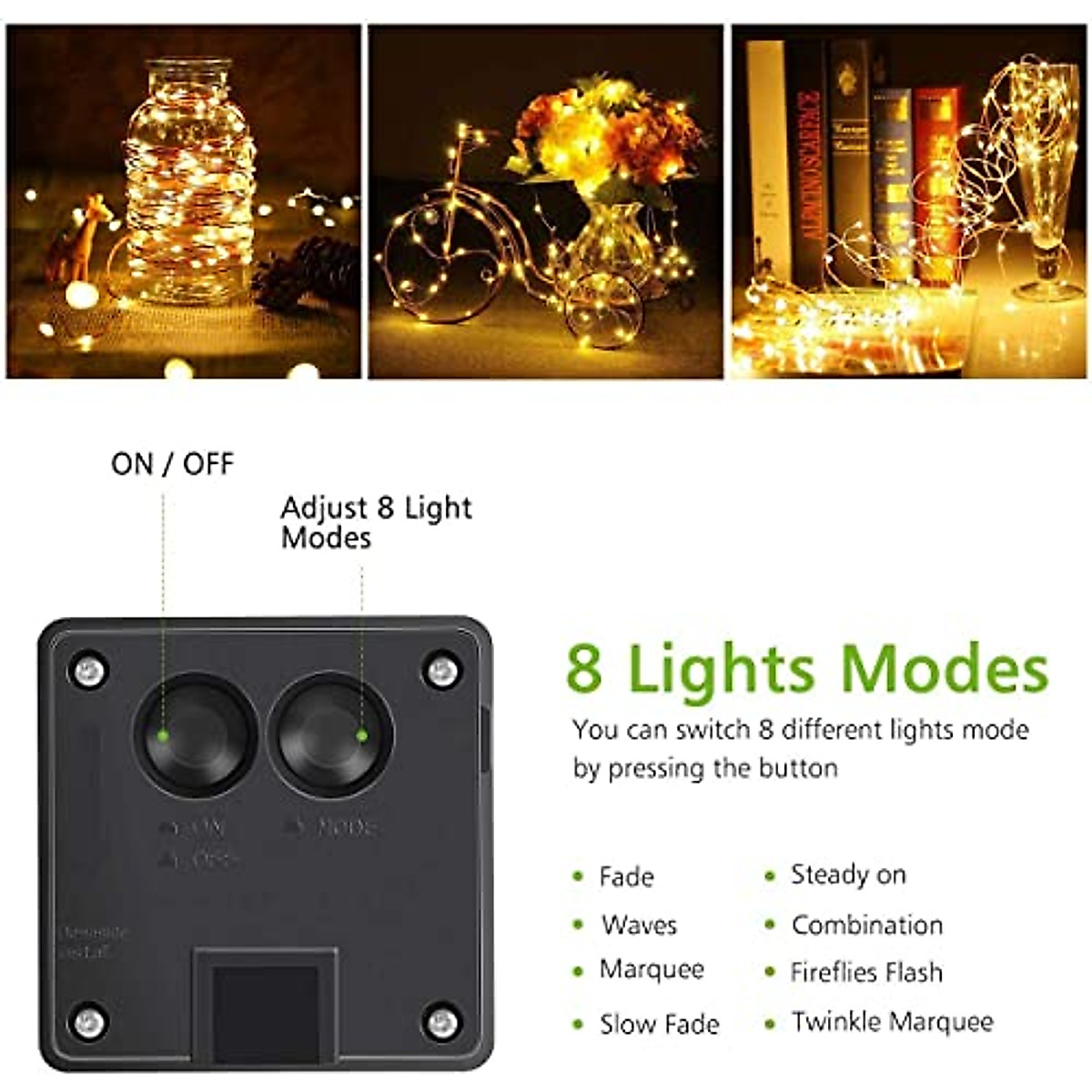 ECOWHO Solar String Lights Outdoor, 72ft 200 LED Solar Powered Fairy Lights Waterproof Decorative Lighting for Patio Garden Yard Party Wedding (Warm White，1Pack)