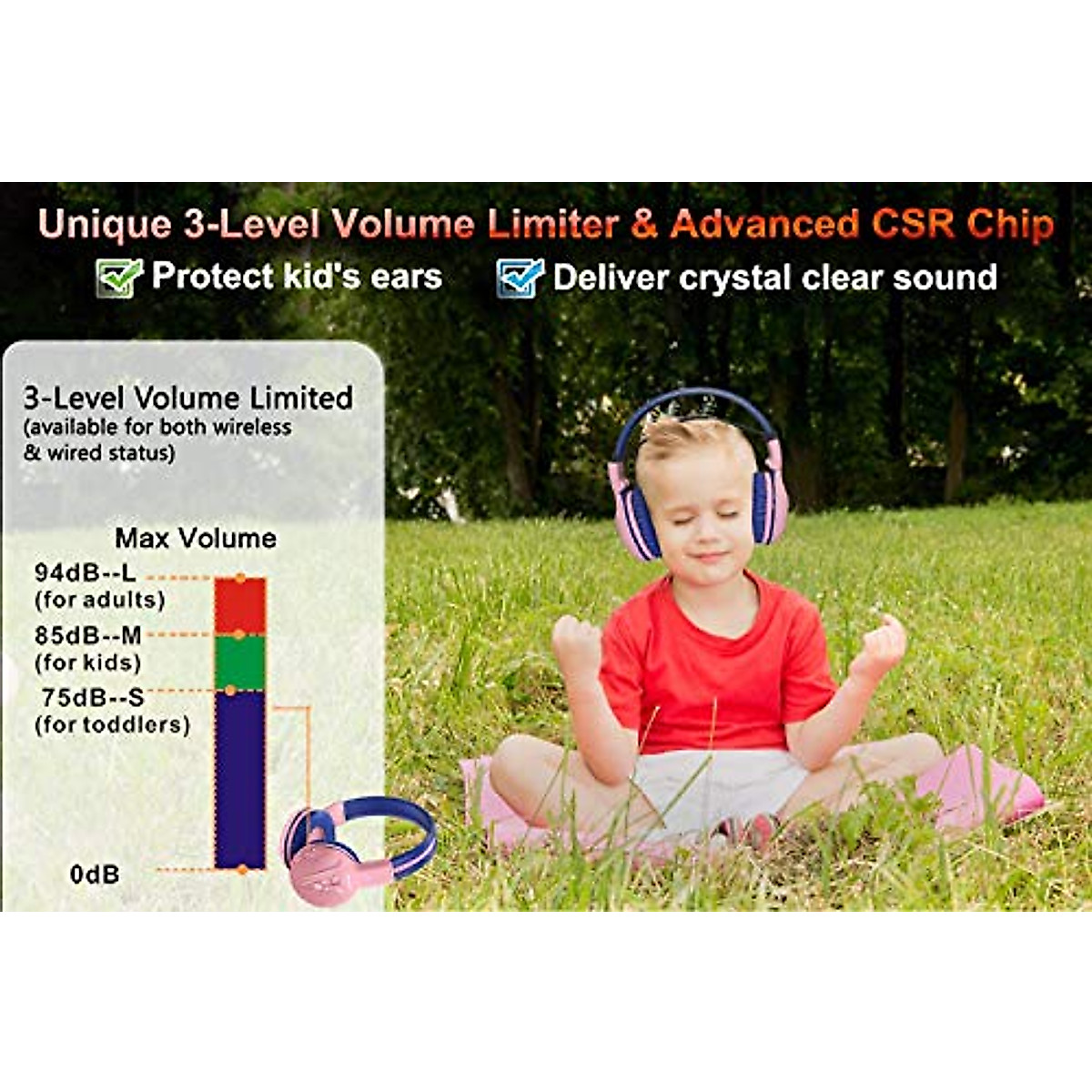 SIMOLIO Bluetooth Kids Headphones Volume Limited,Kids Safe Headphone with Share Jack, Wireless Headphones for Kids, Bluetooth Kids Headsets for iPad/iPhone/Kindle/Tablets/Car and Gift for Girls (Pink)