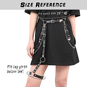 WERFORU Women Punk PU Leather Belt with Chain Ladies Gothic Rock Waist Belt with Leg Garter Halloween, Belt Suit for Waist Size 29-40 Inches, Leg Garter Suit for Thigh Girth below 24 Inches