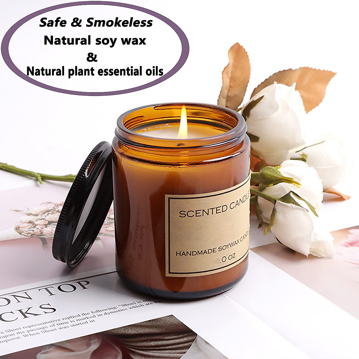 UOMNICUE Scented Candles,7oz Glass Jar Candles for Home Bedroom Scented, Handmade Natural Soy Wax Scented Candle Gift for Women,Romantic Aromatherapy Candle Valentines Day,Mother's Day Gifts for Her