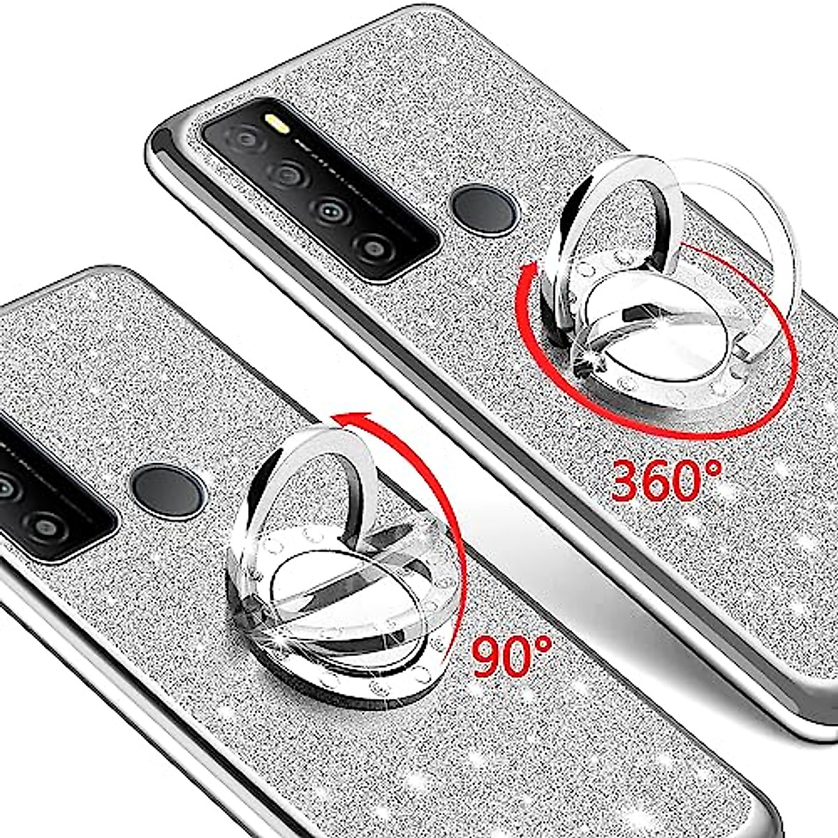 Easyscen Case for TCL 30 XL (6.82"), Clear Glitter Soft TPU Shockproof Protective Bumper Cover with Kickstand Lanyard, Sparkly Cute Slim Women Girls Phone Case for TCL 30 XL T701DL - Silver