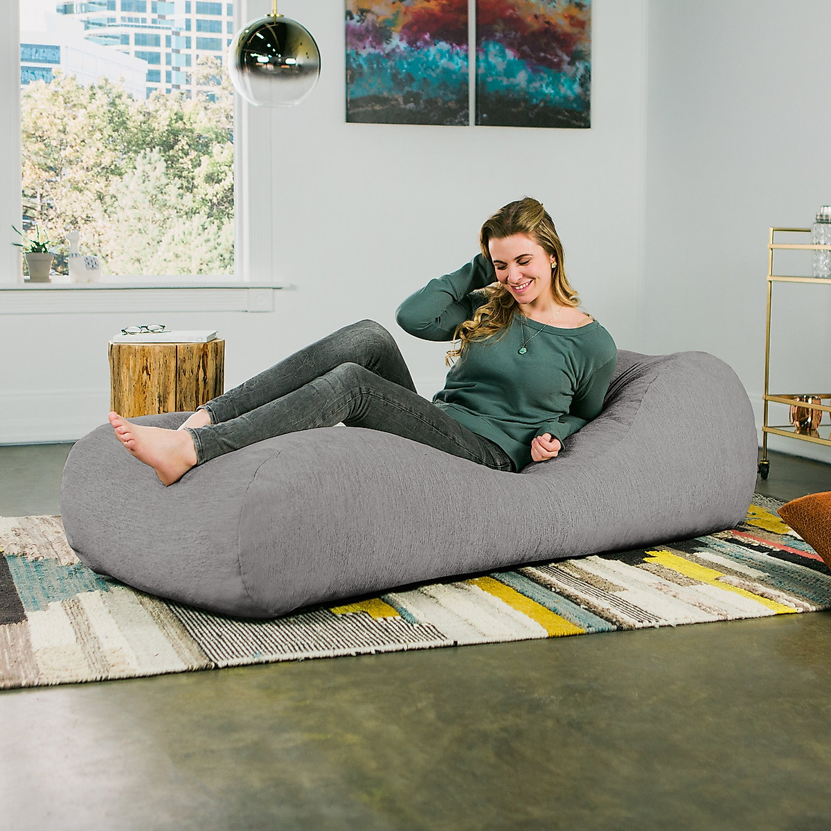 Jaxx Arlo Chaise Lounger Bean Bag Chair - Premium Chenille, Grey