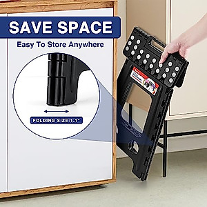 ACSTEP Folding Step Stool 17.5 Inch Stool Heavy Duty Plastic Foldable Step Stools for Adults and Kids, Stepping Stool with Handle, Folding Stool Suitable for Kitchen Hold Up to 400lbs (Black 1PC)