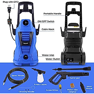 Pressure Washer ,Suyncll High Power Washer 2.5GPM Electric Pressure Washer Power Washers Machine with Adjustable Nozzle Soap Bottle for Homes, Cars, Driveways, Patios and Garden (Blue)