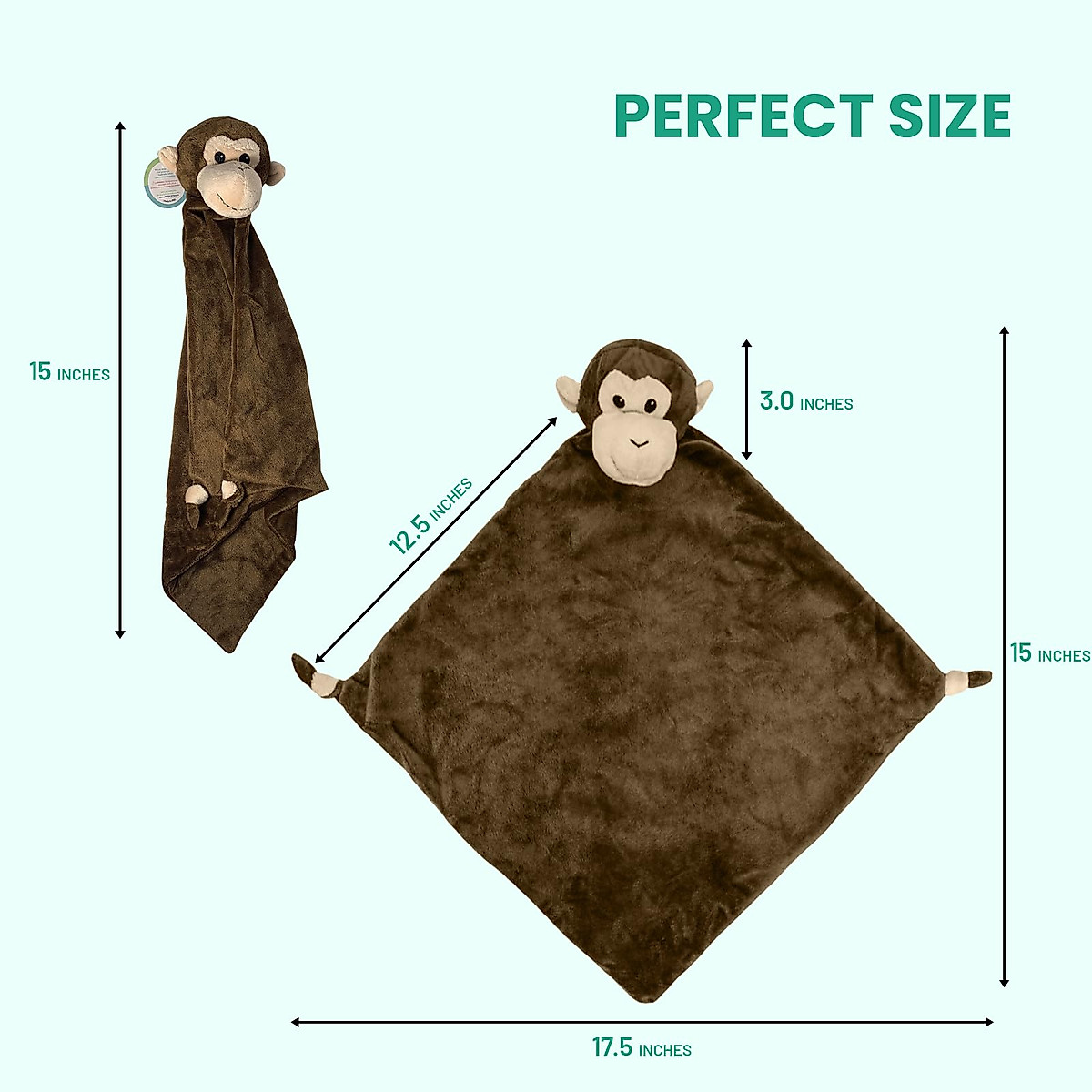 Baby Security Blanket - 18" Tall Soft Fleece Baby Blanky for Boys & Girls – Baby Soothing Blanket with Plush Stuffed Animal - Monkey