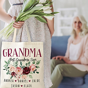 Zexpa Apparel Personalized Grandma Tote Bag Gifts from Grandkids w/Names, Customized Grandparent Floral Totes Bags