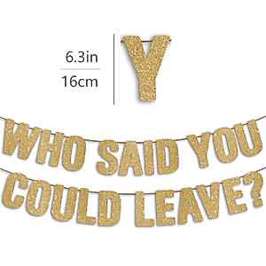 JunyRuny Who Said You Could Leave Gold Glitter Banner, Going Away, Farewell, Retirement Party Decorations, Graduation Party Decorations for Men & Women, Goodbye Party Decorations, Coworker Leaving Decorations