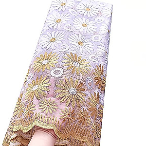 WorthSJLH French Lace Fabric 5 Yards White Gold Nigerian African Lace Fabric Materials Polyester Weddings Embroidered Lace Fabric Swiss Lace for Women Dress SJ002