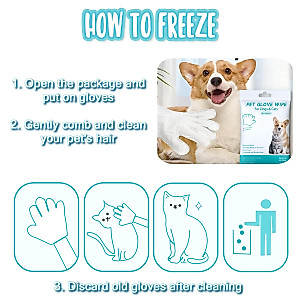 Dog and Cat Cleaning Gloves, Cleaning and Deodorizing Grooming Gloves, Dog and Cat Fur Face, Ears, Eyes, Paws Cleaner, Pet Grooming Wipes, Nourishing Fur, for Daily Care and Travel, No Rinse (6 Pcs)