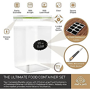 Chef's Path Extra Large Food Storage Containers with Lids Airtight (5.2L|175Oz|2 Pack) for Flour, Sugar, Rice & Baking Supply - Airtight Kitchen & Pantry Bulk Food Storage for Kitchen Organization