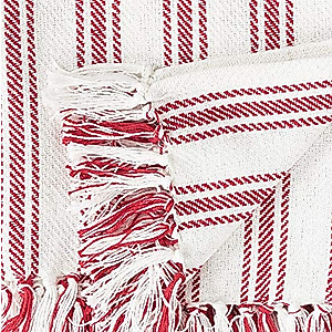 C&F Home Red and White Ticking Stripe Cotton Woven 50x60 Throw Blanket, Farmhouse Christmas 4th of July Independence Day Memorial Day Patriotic American Americana USA 50x60 inches Crimson