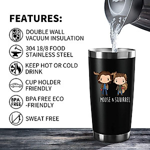 ATHAND Supernatural Merchandise Gifts Sam & Dean Moose & Squirrel Insulated Tumbler Cups Coffee Wine Mug With Lid Straw 20 OZ - Gifts Ideas for TV Show Fan,Friends, Family and Your Soul Mates (Black)