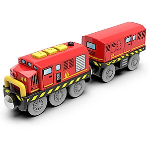 Wooden Train Track Accessories Battery Operated Locomotive Train, Motorized Train for Toddlers with Magnetic Connection, Powerful Engine Train Vehicles (Red Battery Operated Train with Lights)