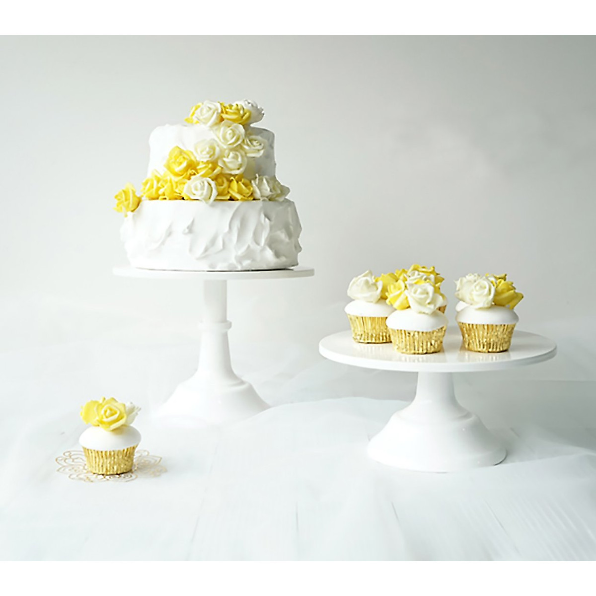 VILAVITA 2-Set Modern Cake Stands Round Cake Stand Cupcake Stands for Baby Shower, Wedding Birthday Party Celebration, White