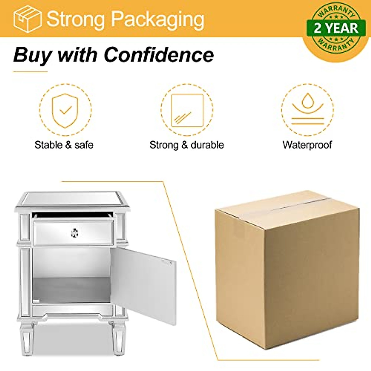 VINGLI Nightstands Set of 2 Mirrored Side Tables Glass End Table with Drawer for Bedroom, Silver
