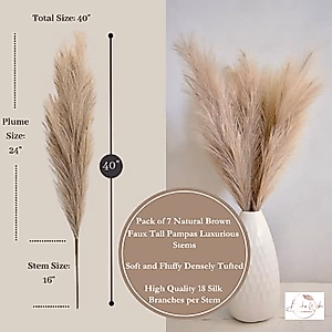 Boho Wish Faux Pampas Grass Decor Tall Set of 7 PCs -40 Inches Non-Shedding, Floor and Office Vase Filling-Fluffy Floral Branches -Wedding Decor- Home and Bedroom Table Decoration (Brown)