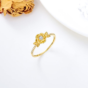 SISGEM 14K Real Gold Rose Flower Ring for Women,Yellow Gold Natural Diamond Engagement Ring/Wedding Band/Wedding Anniversary Birthday Gifts for Her (8)