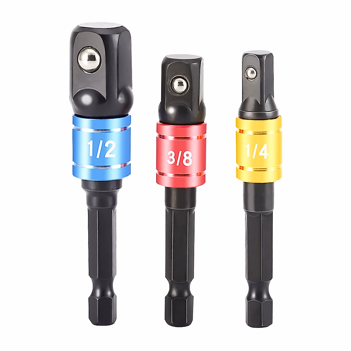 3Pcs Impact Grade Driver Sockets Drill Adapter Extension Set 1/4", 1/2", 3/8 Reducer Set Turns Power Drill Into High Speed Nut Driver Socket to Drill Adpater Drill Hex Bit Socket Adapter